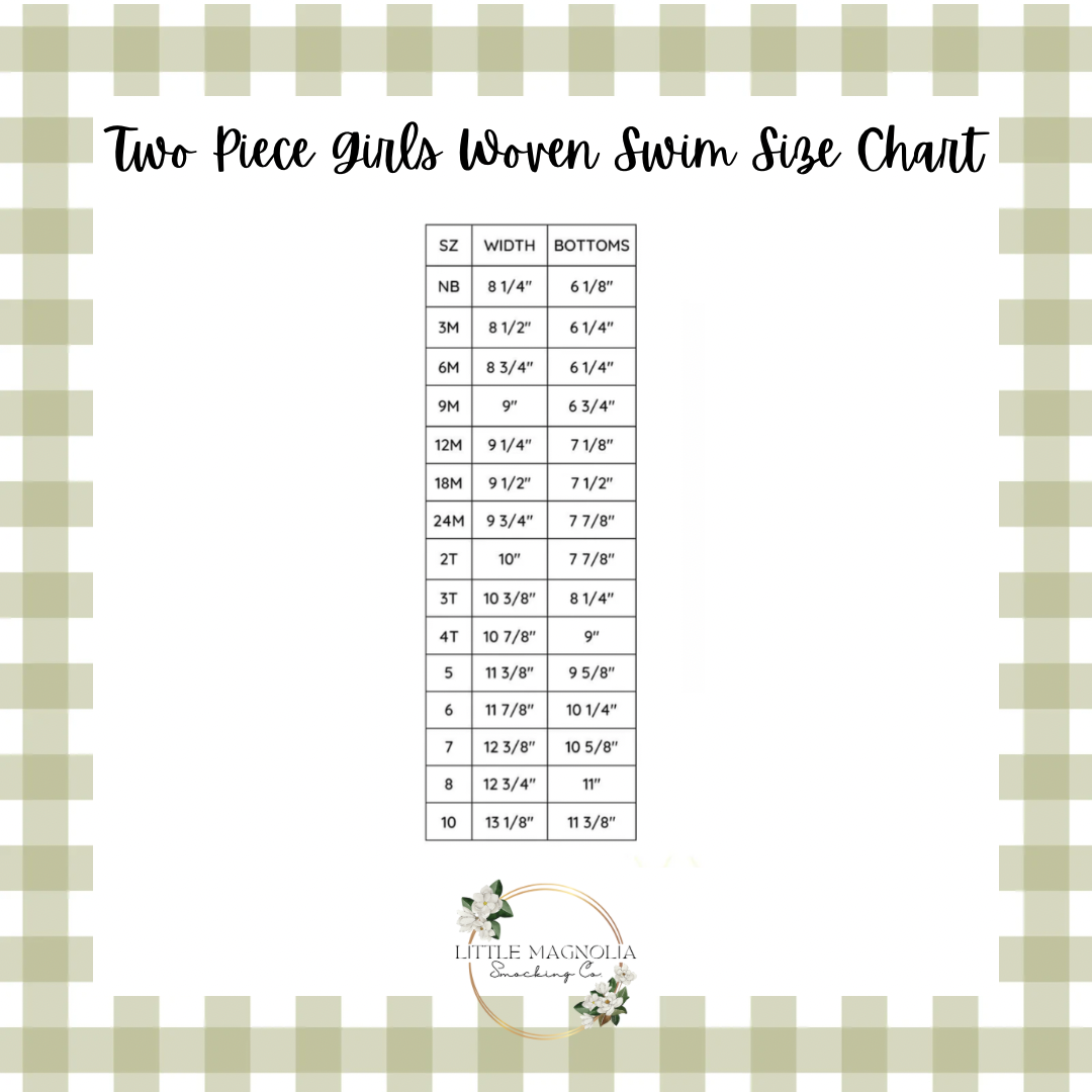 Girls 2pc Woven Swim Size Chart – Little Magnolia Smocking Co.